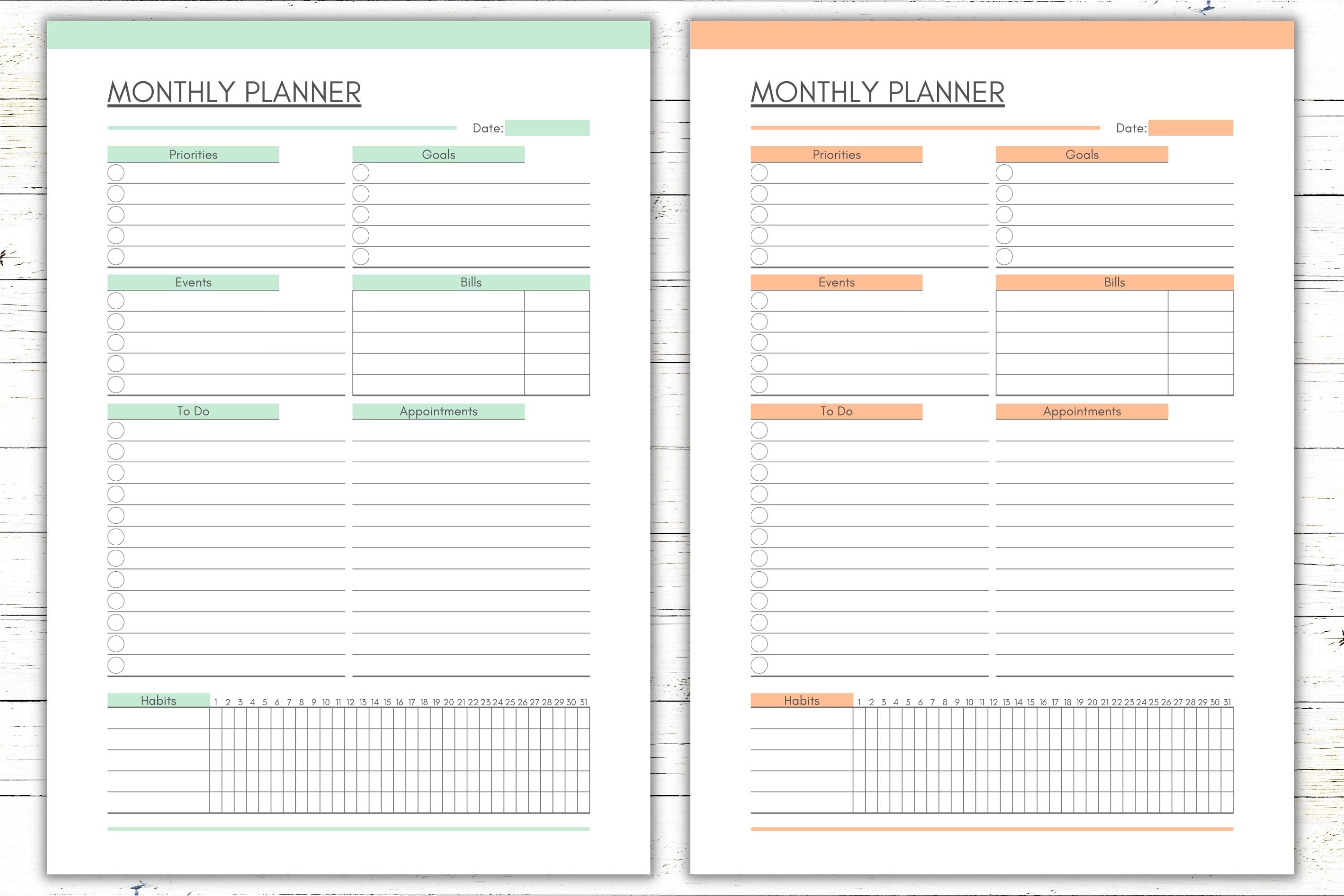 Printable Monthly Planner, PDF Monthly Calendar, PDF Monthly Organizer ...