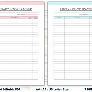 Printable Library Book Tracker, PDF Library Book Log, Book Lover ...