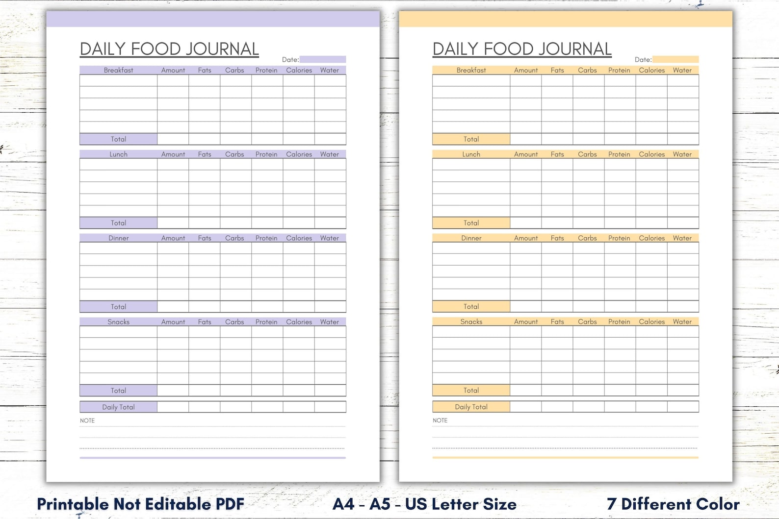 Printable Food Journal, Printable Meal Planner, Meal Tracker, Calorie ...
