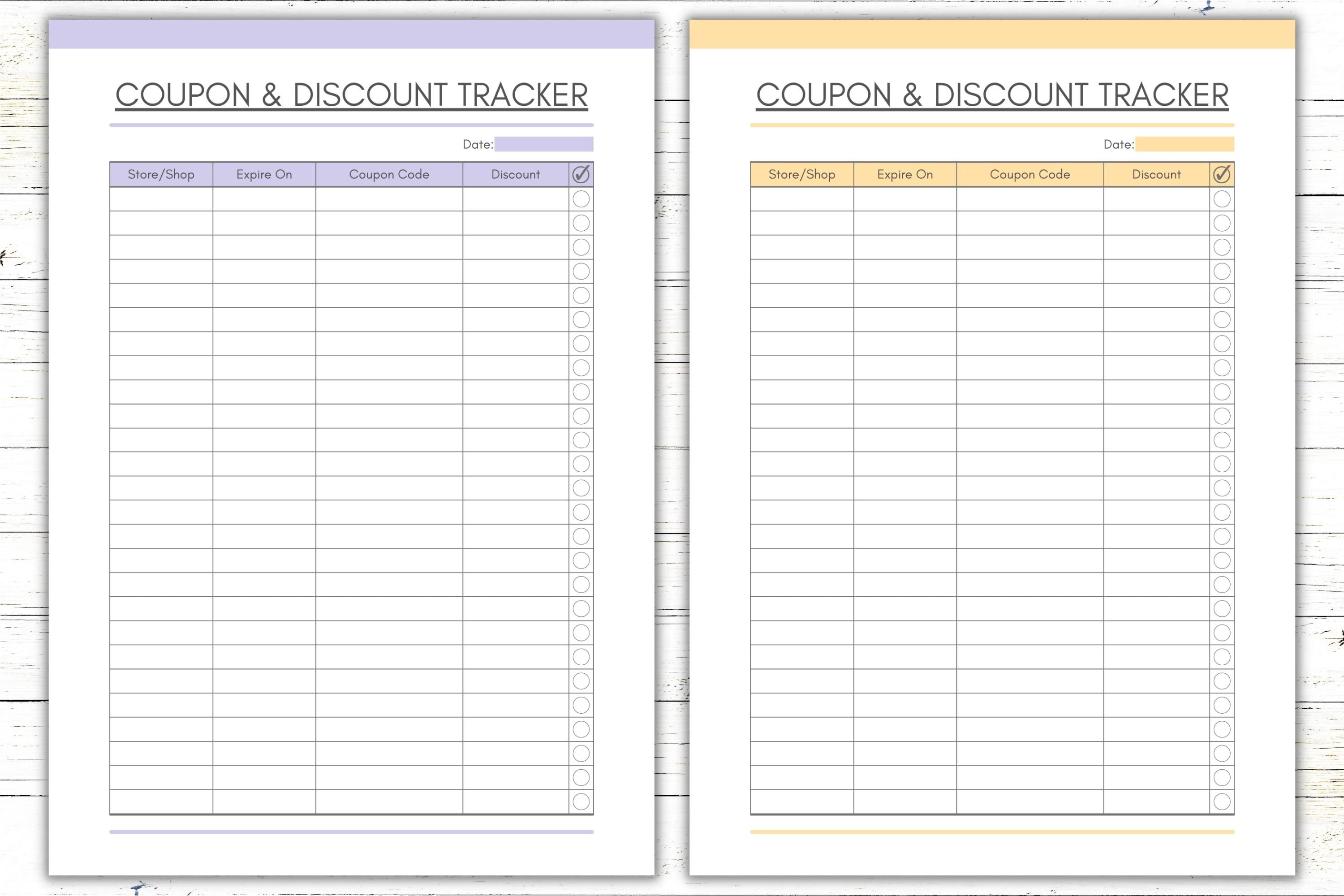 Printable Coupon Code Tracker, Coupon Organizer, Discount Tracker ...