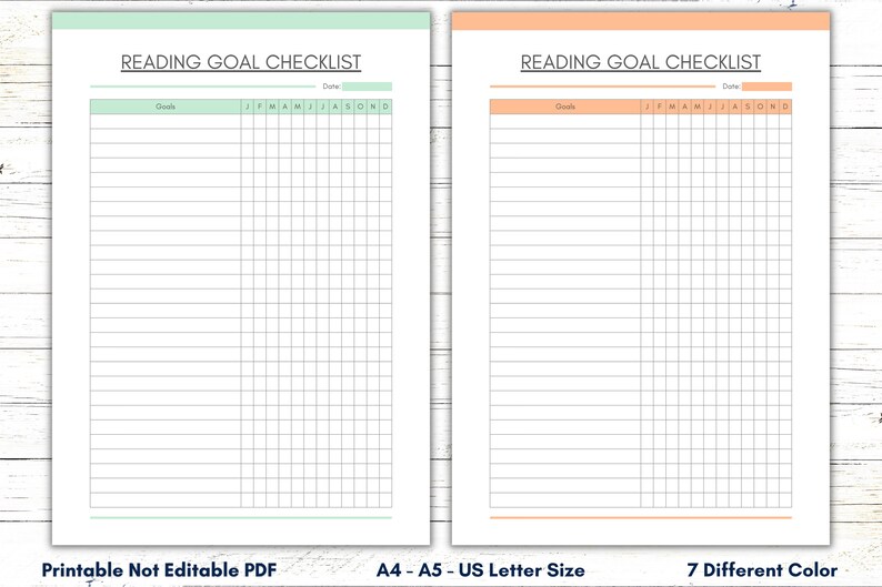 Reading Goals Checklist Printable Template, Reading Goal Journal ...