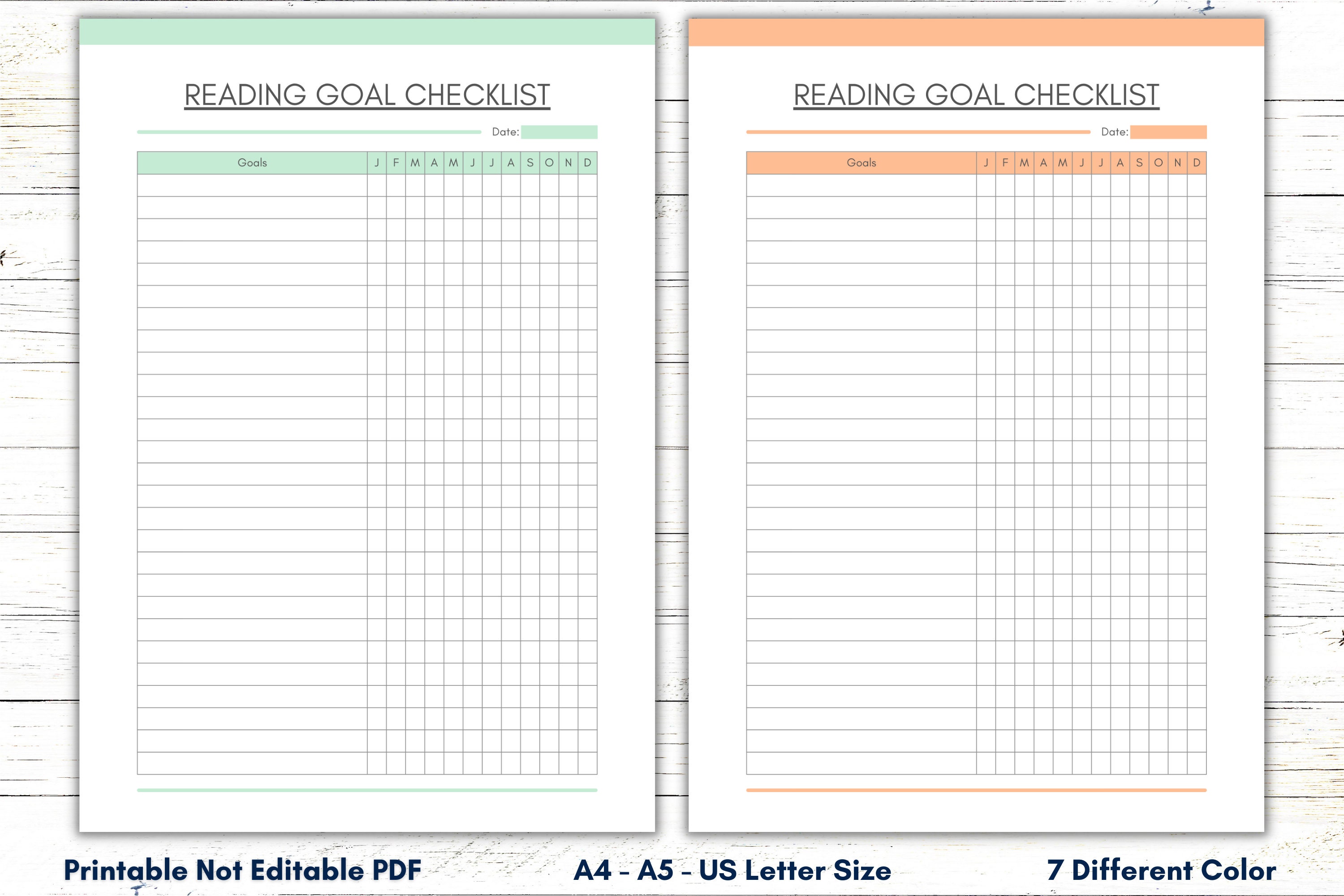 Reading Goals Checklist Printable Template, Reading Goal Journal ...