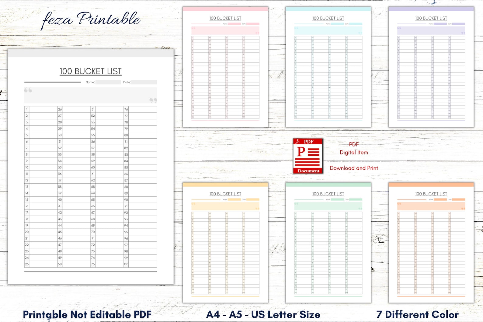 100 Bucket List Printable Template, Bucket List Sheet, Bucket List ...