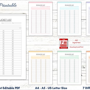 100 Bucket List Printable Template, Bucket List Sheet, Bucket List ...