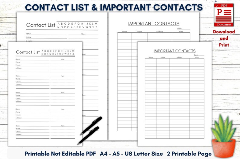 Printable Contact List Template Address Book Pages Address - Etsy