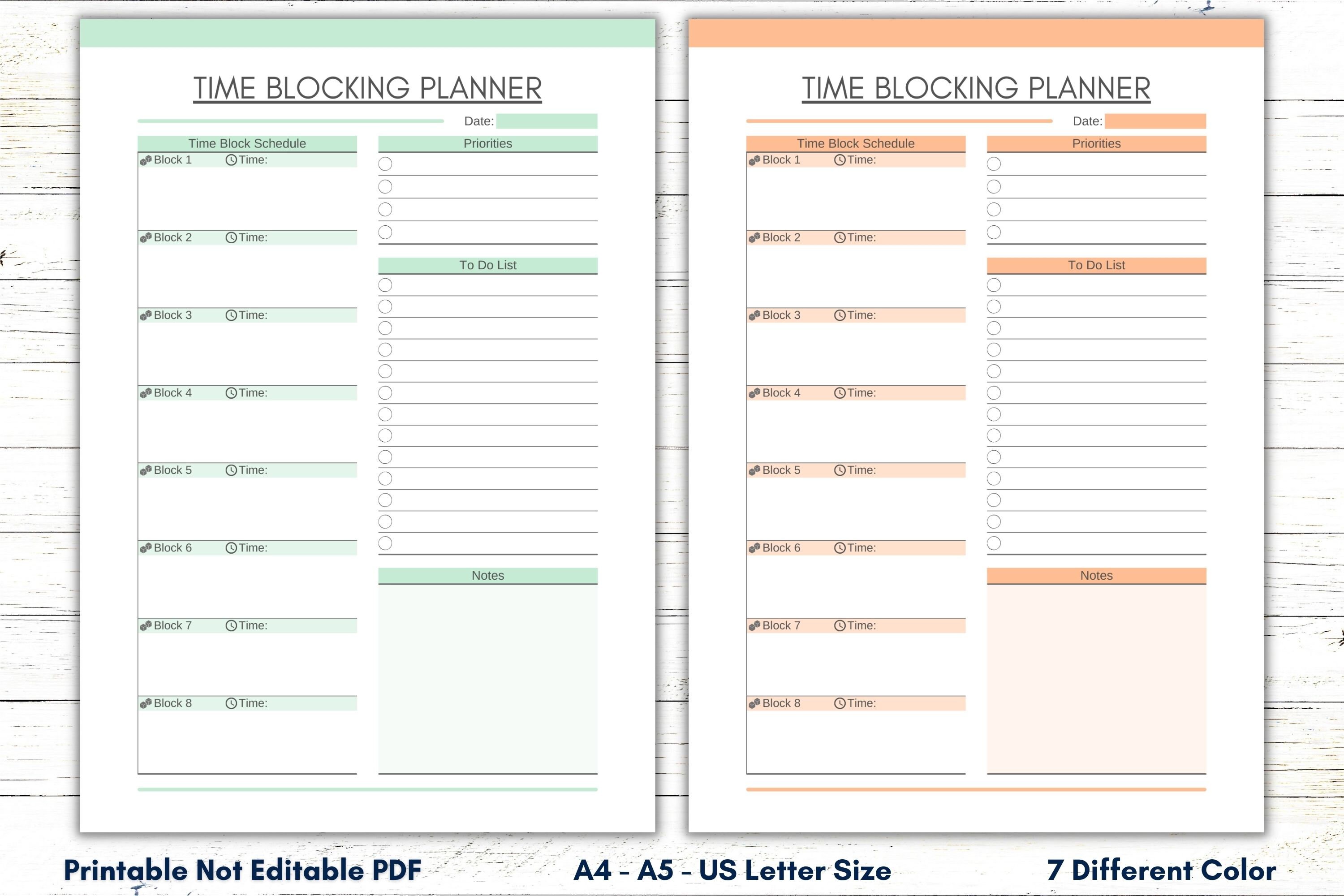 Printable Time Blocking Planner, Time Block Schedule, Time Block ...