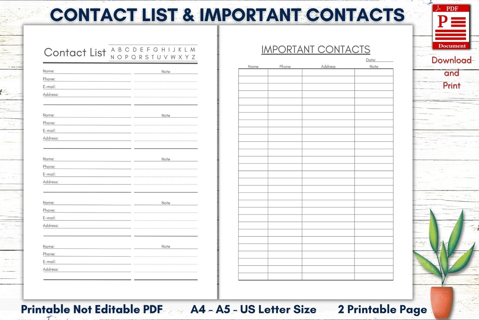 Printable Contact List Template Address Book Pages Address - Etsy