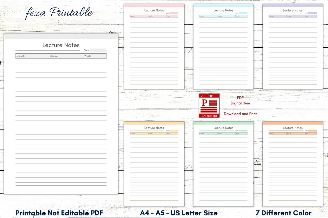 Printable Lecture Notes Template, Note Taking Sheet, Lined Note Pages ...