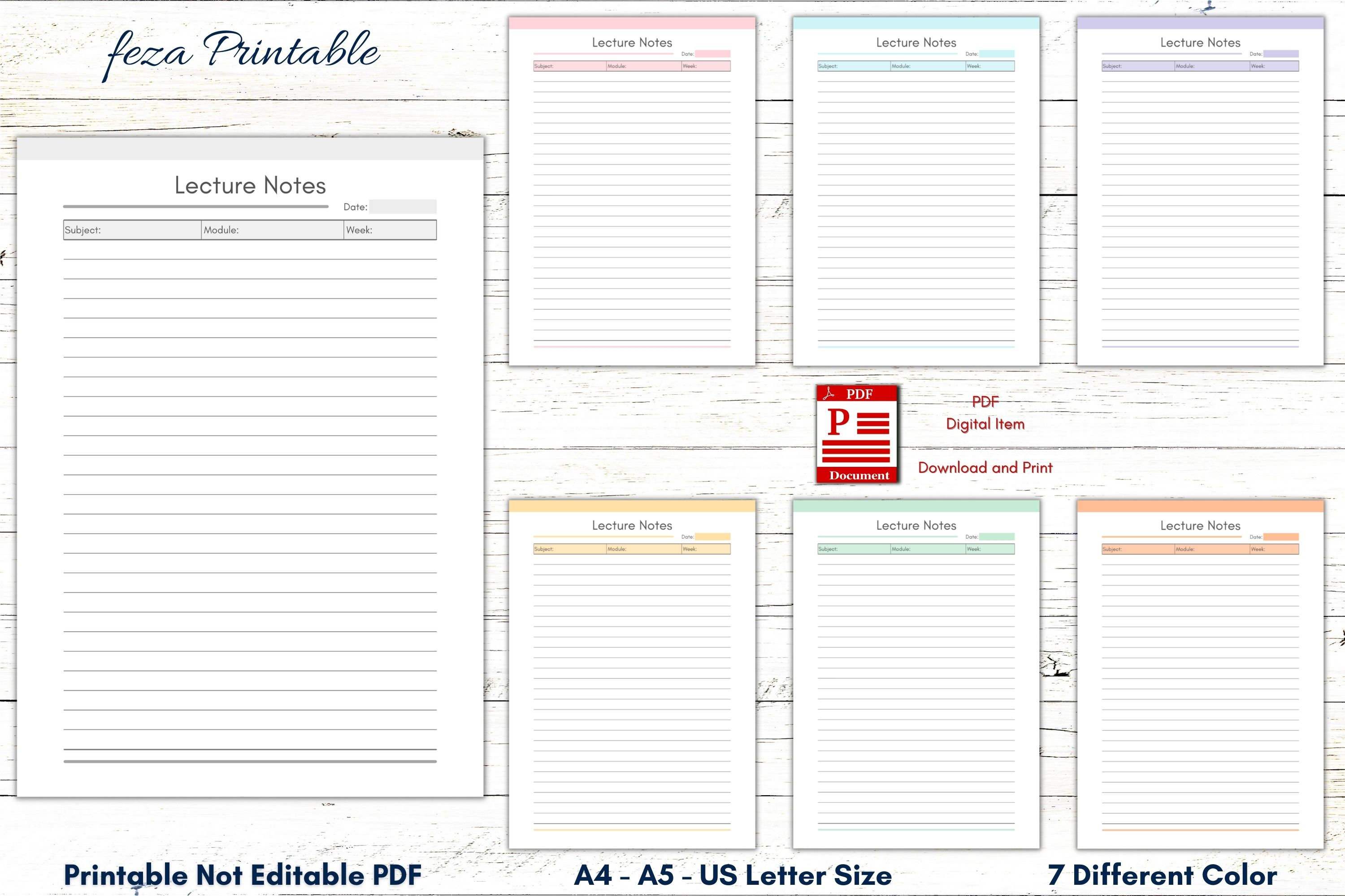 Printable Lecture Notes Template, Note Taking Sheet, Lined Note Pages ...
