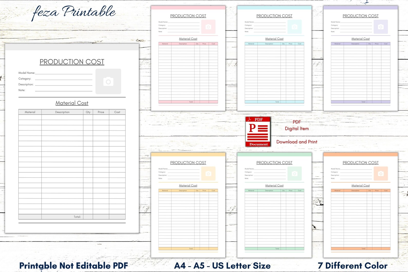 Printable Production Cost Template, Printable Material Cost, Printable ...