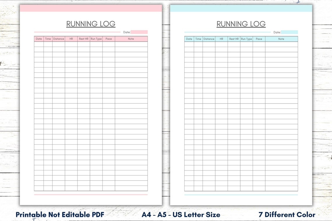 Printable Running Log Template, Running Diary Sheet, Running Journal ...