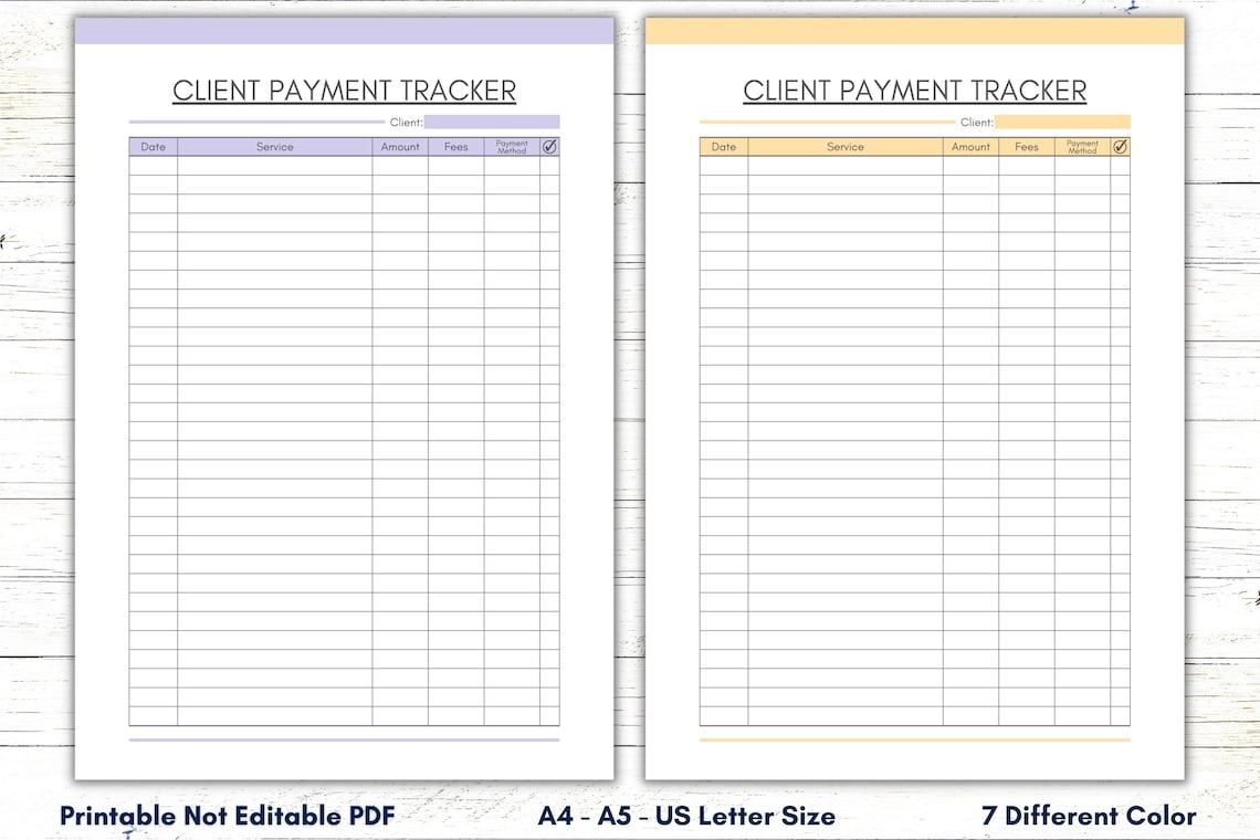 Printable Client Payment Tracker, Payment History, Client Payment Log ...