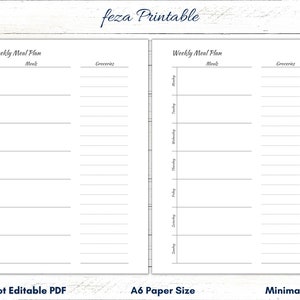 A6 Weekly Meal Plan and Grocery List, Weekly Meal Planner Printable ...