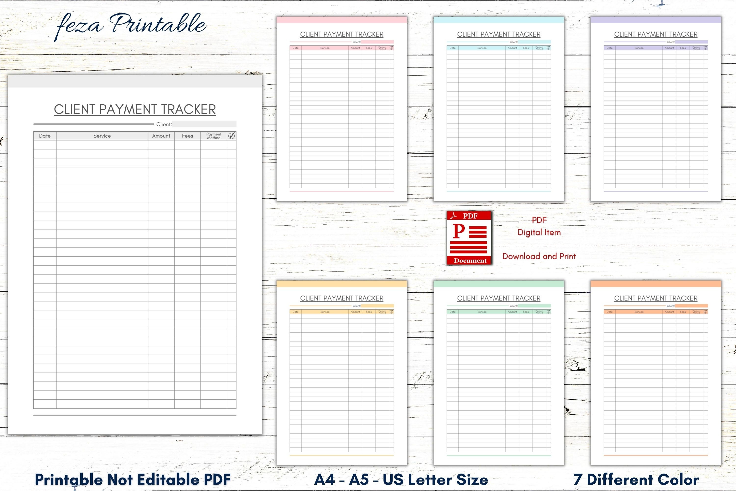 Printable Client Payment Tracker, Payment History, Client Payment Log ...