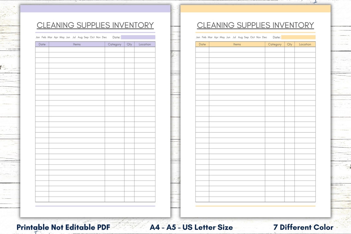 Cleaning Supplies Inventory, Cleaning Supply Sheet, Toiletries Sheet ...