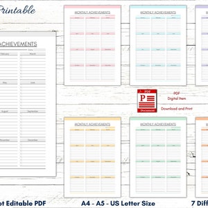 Printable Monthly Achievements Tracker, Achievements Overview, Monthly ...