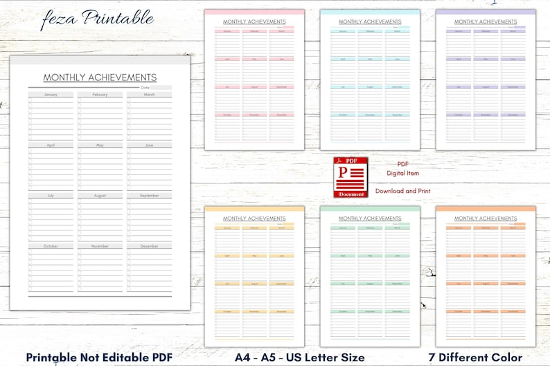 Printable Monthly Achievements Tracker, Achievements Overview, Monthly ...