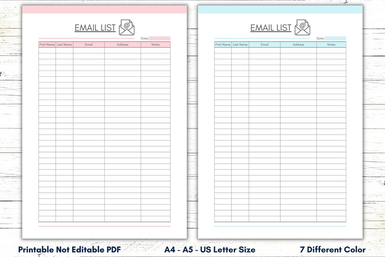 Printable Email List Template, Printable Email List Sheet, Mailing ...