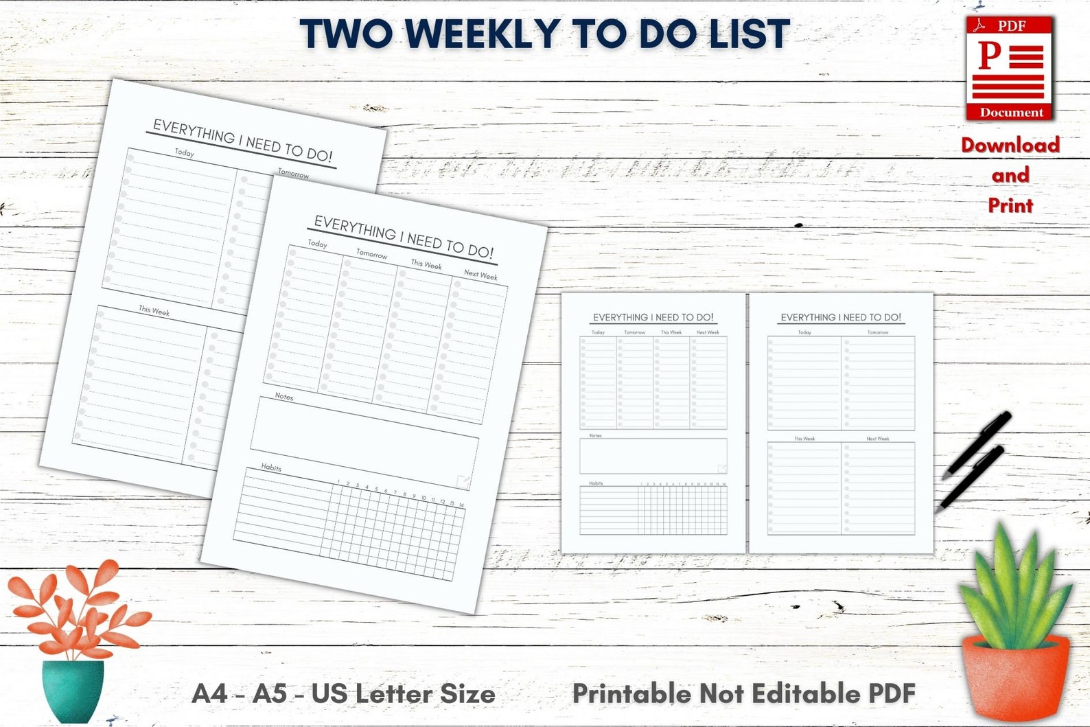 Printable Weekly Planner Two Weekly to Do List Printable | Etsy