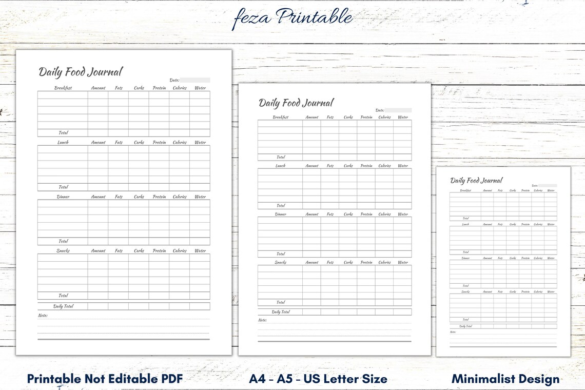 Daily Food Journal Printable, Daily Food Diary, Daily Food Log, Daily ...