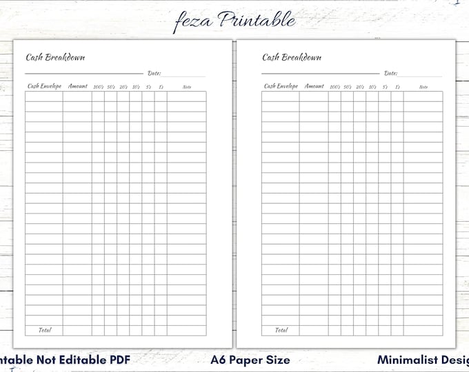 Cash Breakdown Sheet (printable) - Etsy Canada