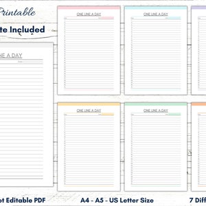 Printable One Line A Day and Month at A Glance Template, PDF Monthly ...
