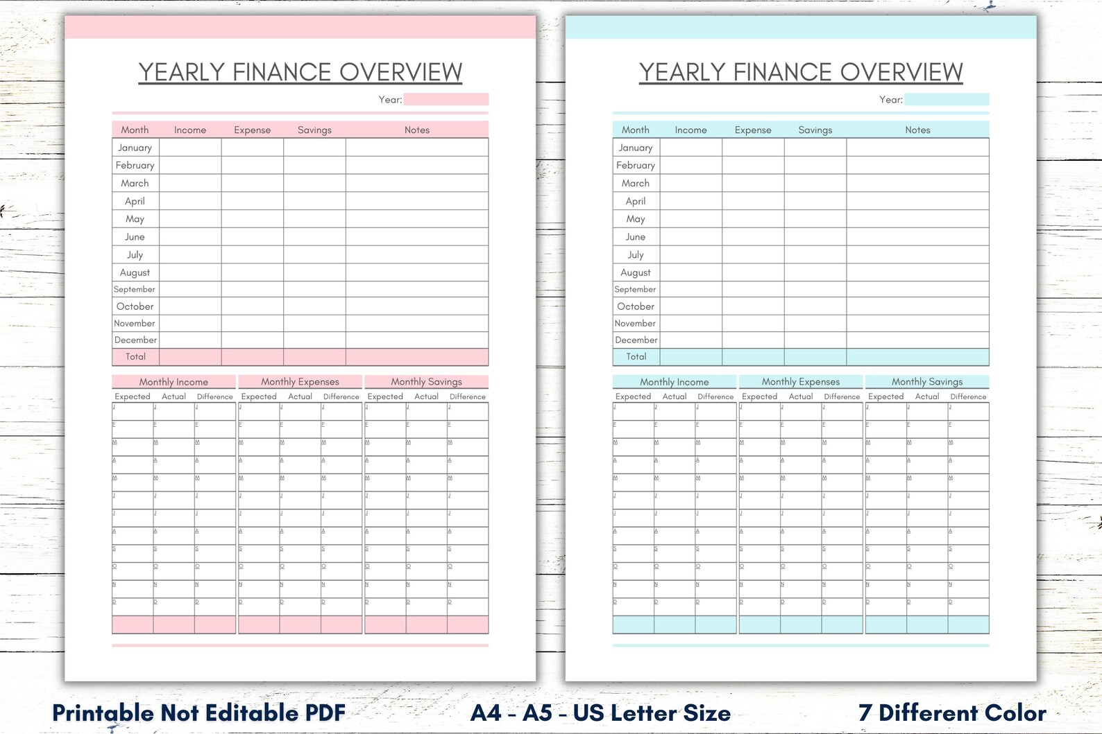 Printable Yearly Finance Overview Planner, Personal Budget Planner ...