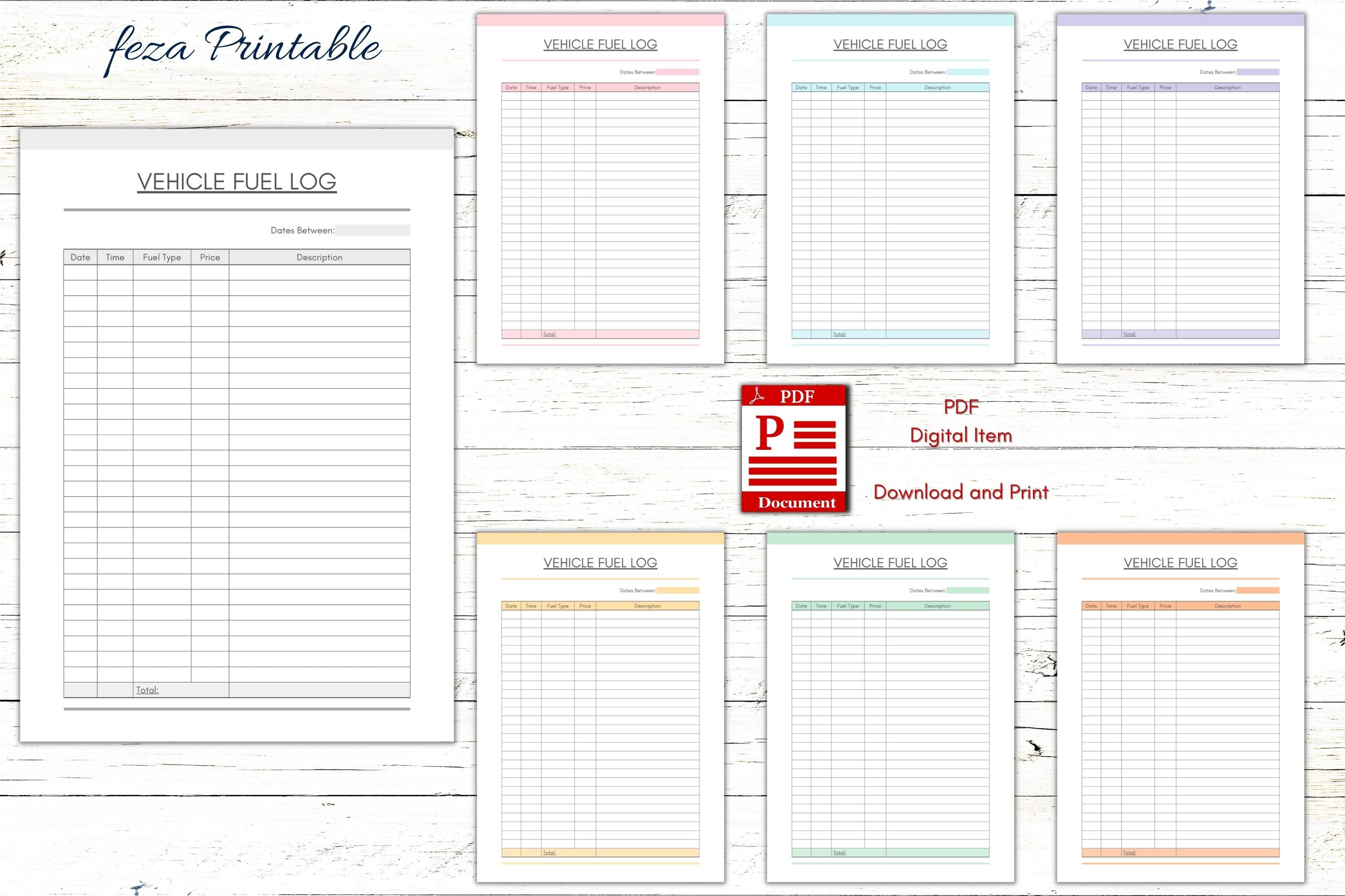 Printable Vehicle Fuel Log, Fuel Oil Tracker, Fuel Price Tracker ...