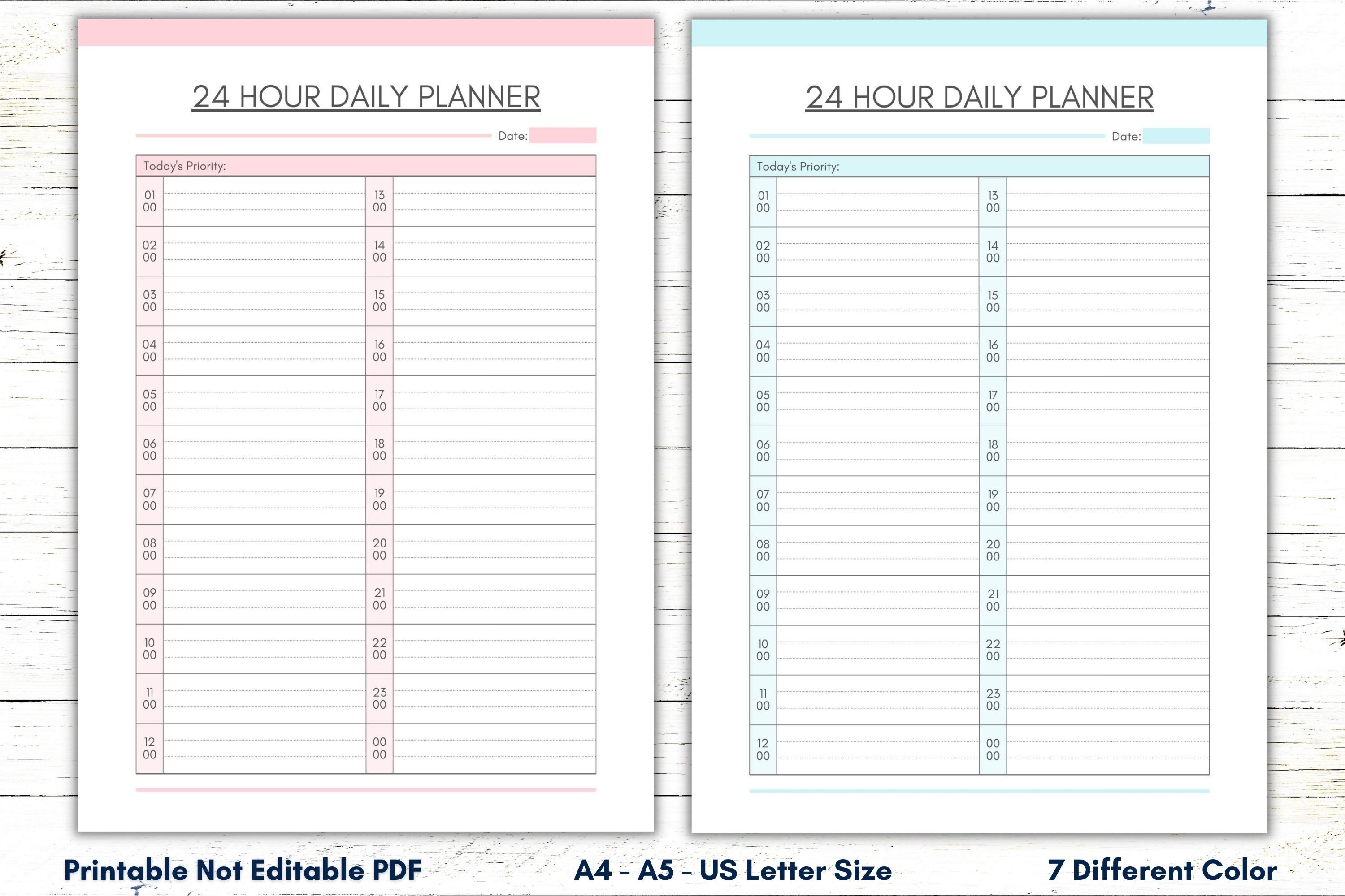 Printable 24 Hour Daily Planner Template, Today's Priority, 24 Hour Day ...