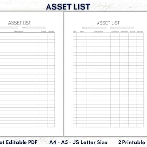 Printable Asset Tracking Asset Tracker Asset List Inventory - Etsy