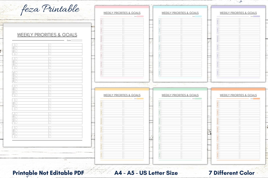 Weekly Priorities and Goals List Printable Template, Priorities ...