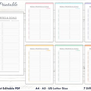 Weekly Priorities and Goals List Printable Template, Priorities ...