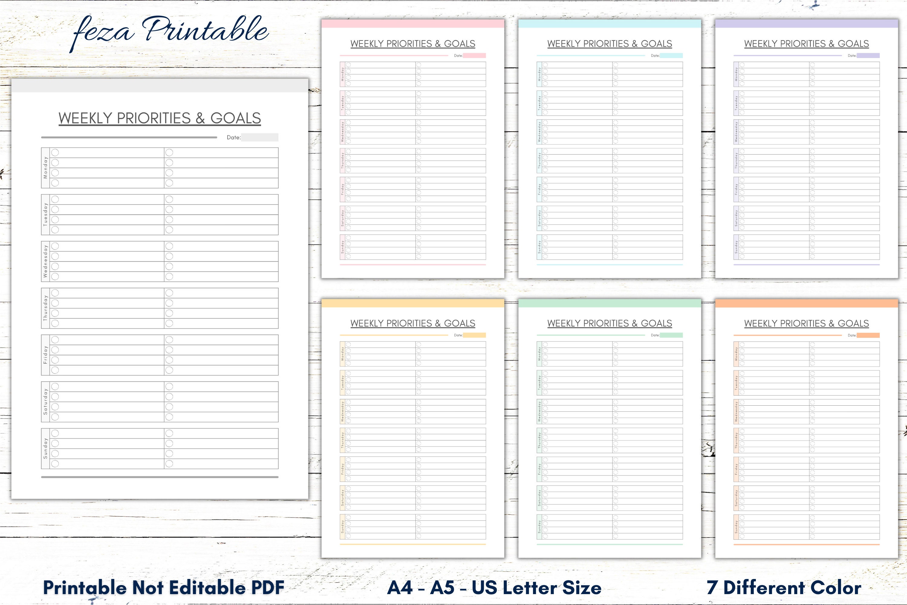 Weekly Priorities and Goals List Printable Template, Priorities ...