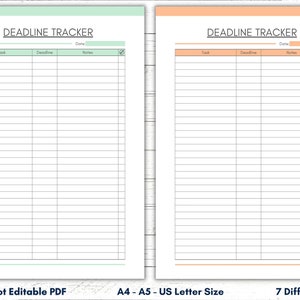 Printable Deadline Tracker Template, Deadline List, Deadline Checker ...