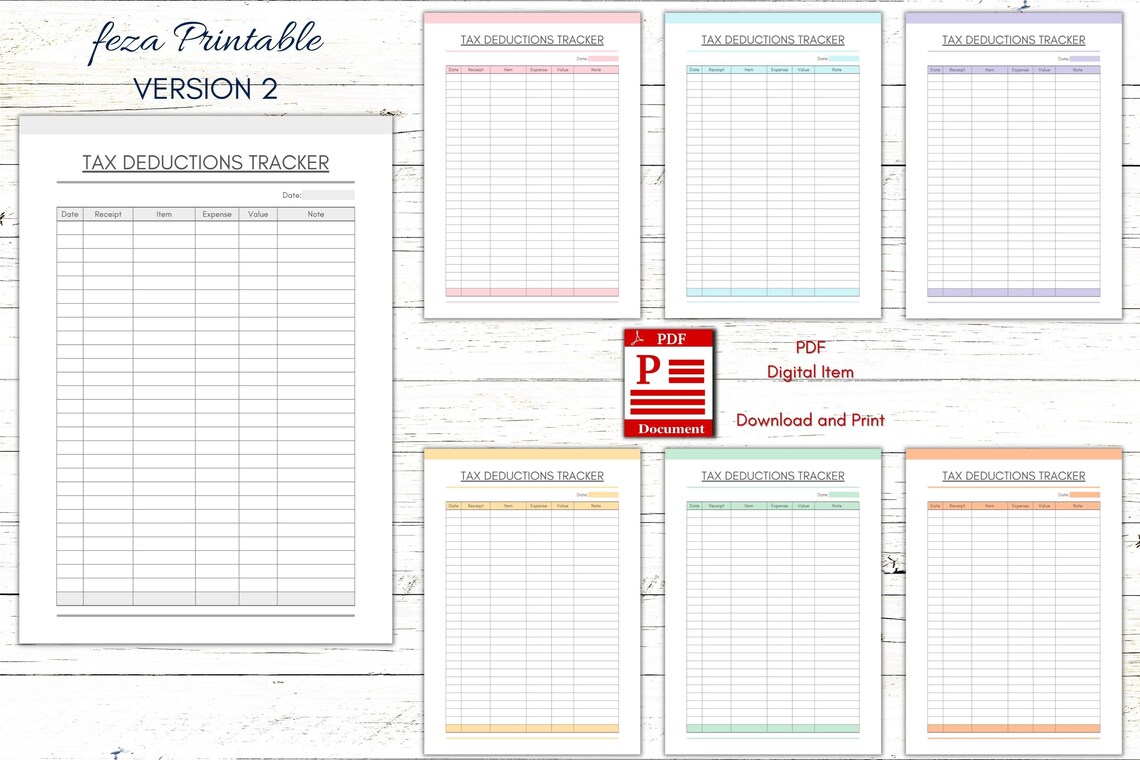 Printable Tax Deduction Tracker, 2 Version, Business Tax Log, Online ...