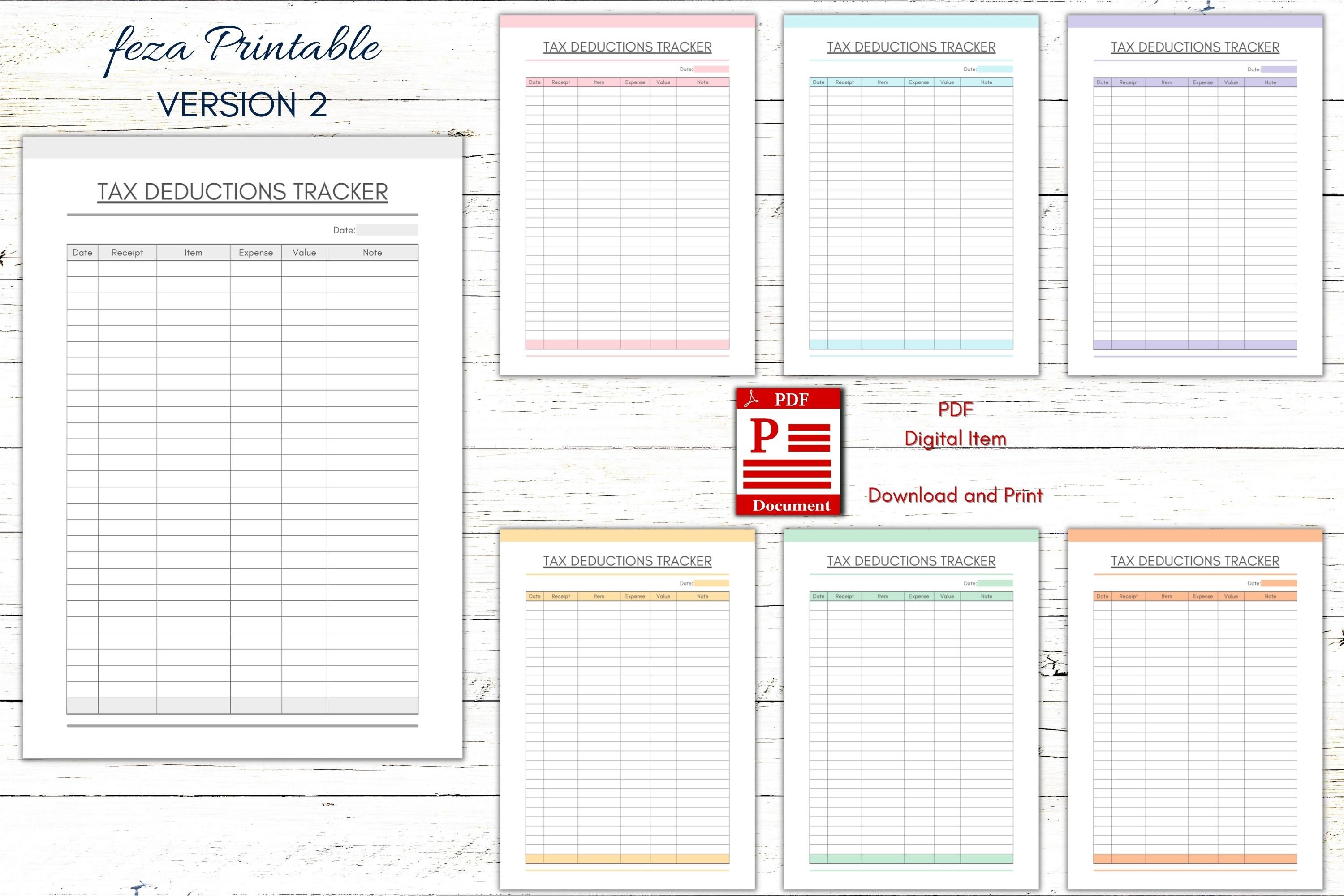 Printable Tax Deduction Tracker, 2 Version, Business Tax Log, Online ...