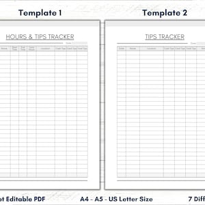 Printable Hours and Tips Tracker, Cash Tips Tracker, Card Tips Tracker ...