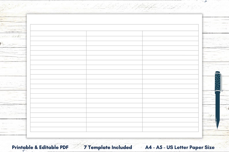 Blank Columns Chart Sheet, Fillable Table Template (PDF) - Etsy