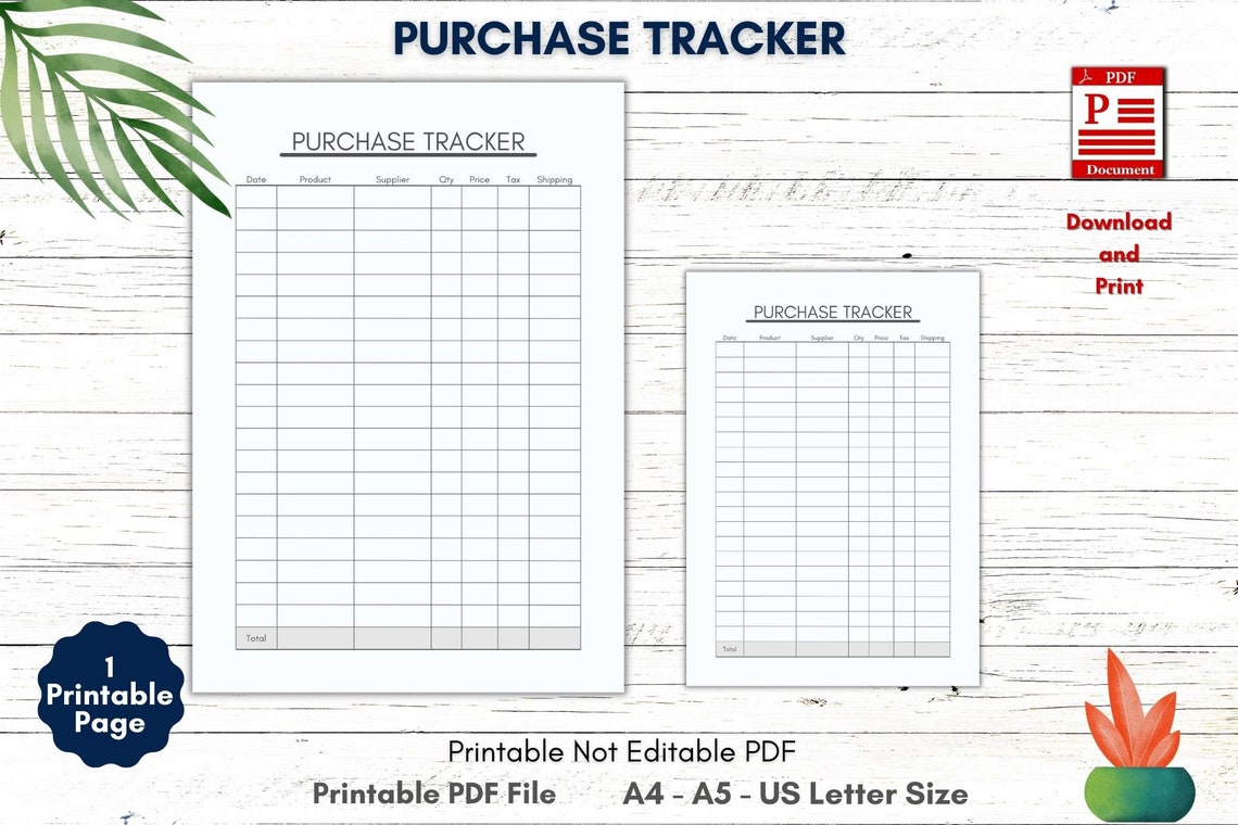 Printable Purchase Tracker Printable Business Planner | Etsy