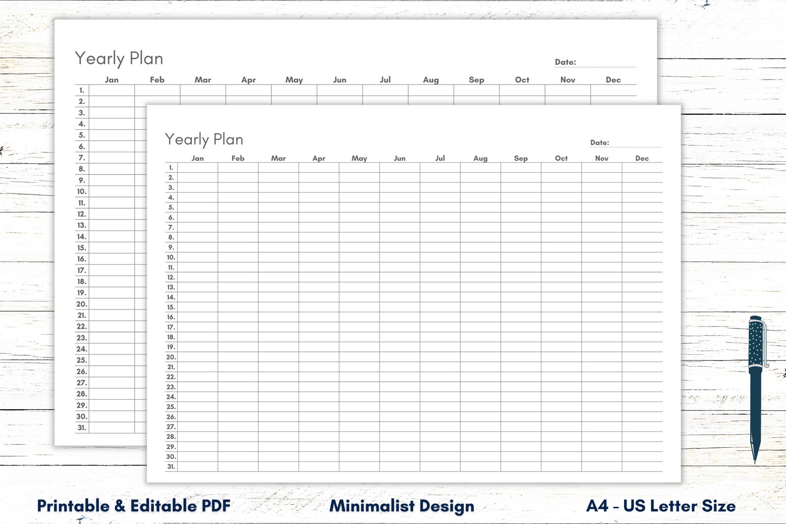 Yearly Planner Printable Editable Yearly Planner Calendar Monthly ...