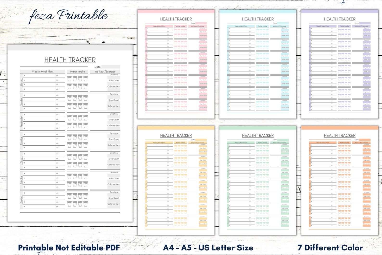 Printable Health Tracker, Printable Health Planner, Food Tracker, Water ...