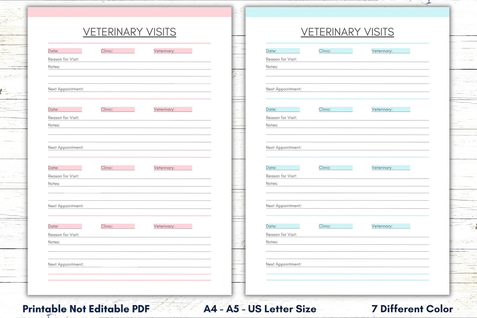 Printable Pet Information Form, PDF Pet Veterinary Visit Tracker, PDF ...