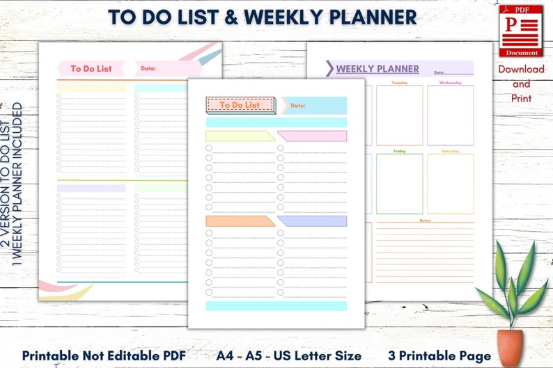 Printable to Do List, Printable Weekly Planner, Weekly Organizer, Daily ...