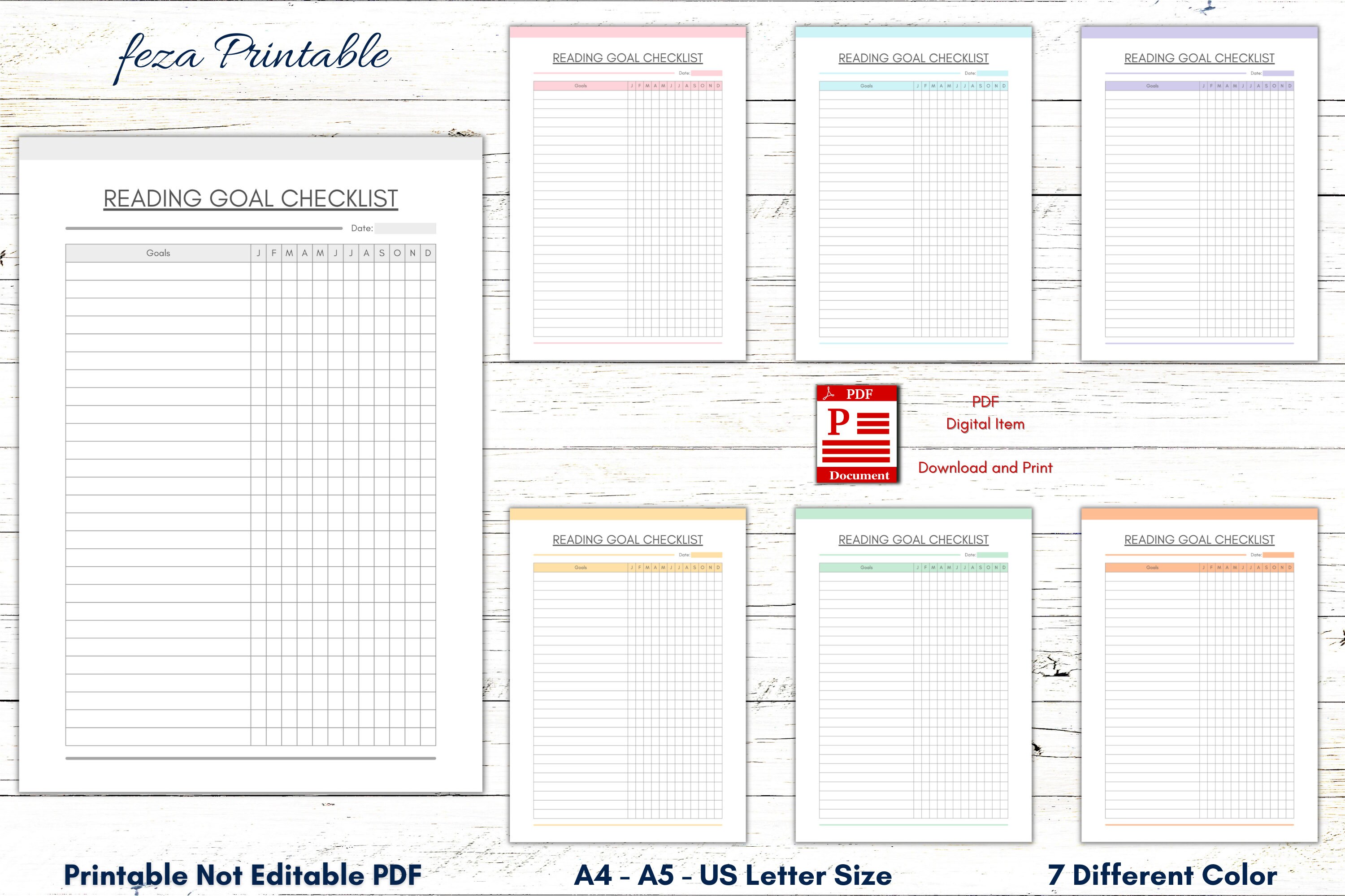 Reading Goals Checklist Printable Template, Reading Goal Journal ...