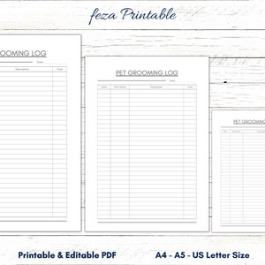 Pet Grooming Tracker Printable, Pet Grooming Log Editable, Pet Grooming ...