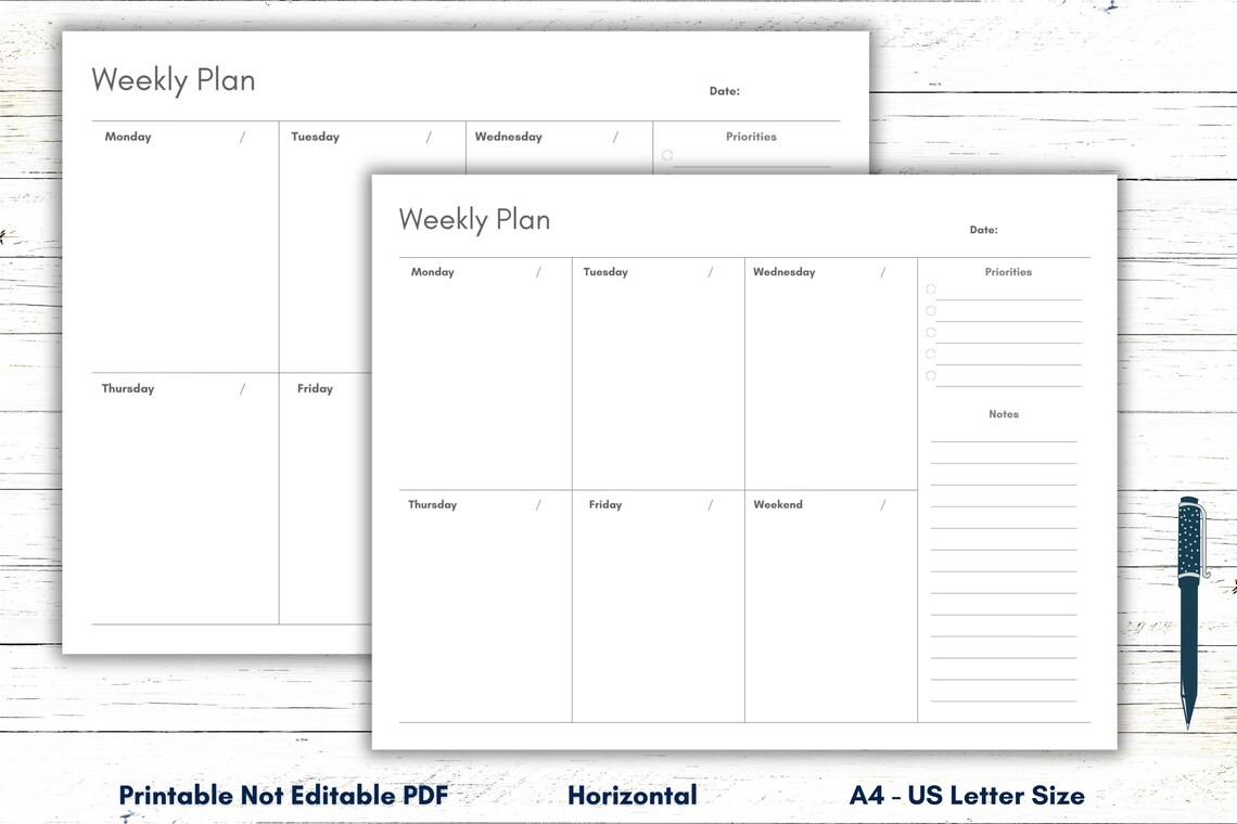 Weekly Planner, Weekly Planner Printable, Weekly Planner Template ...