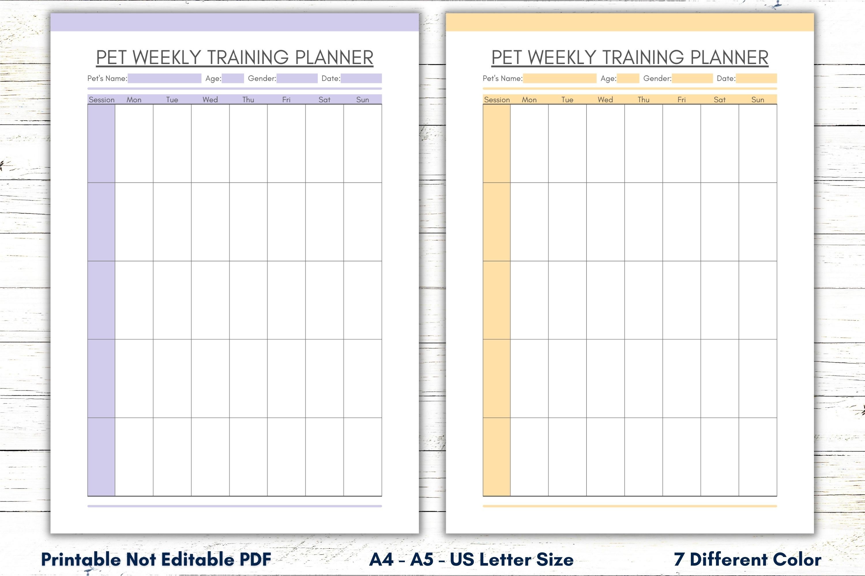 Printable Pet Training Log, Puppy Training Planner, Weekly Training ...