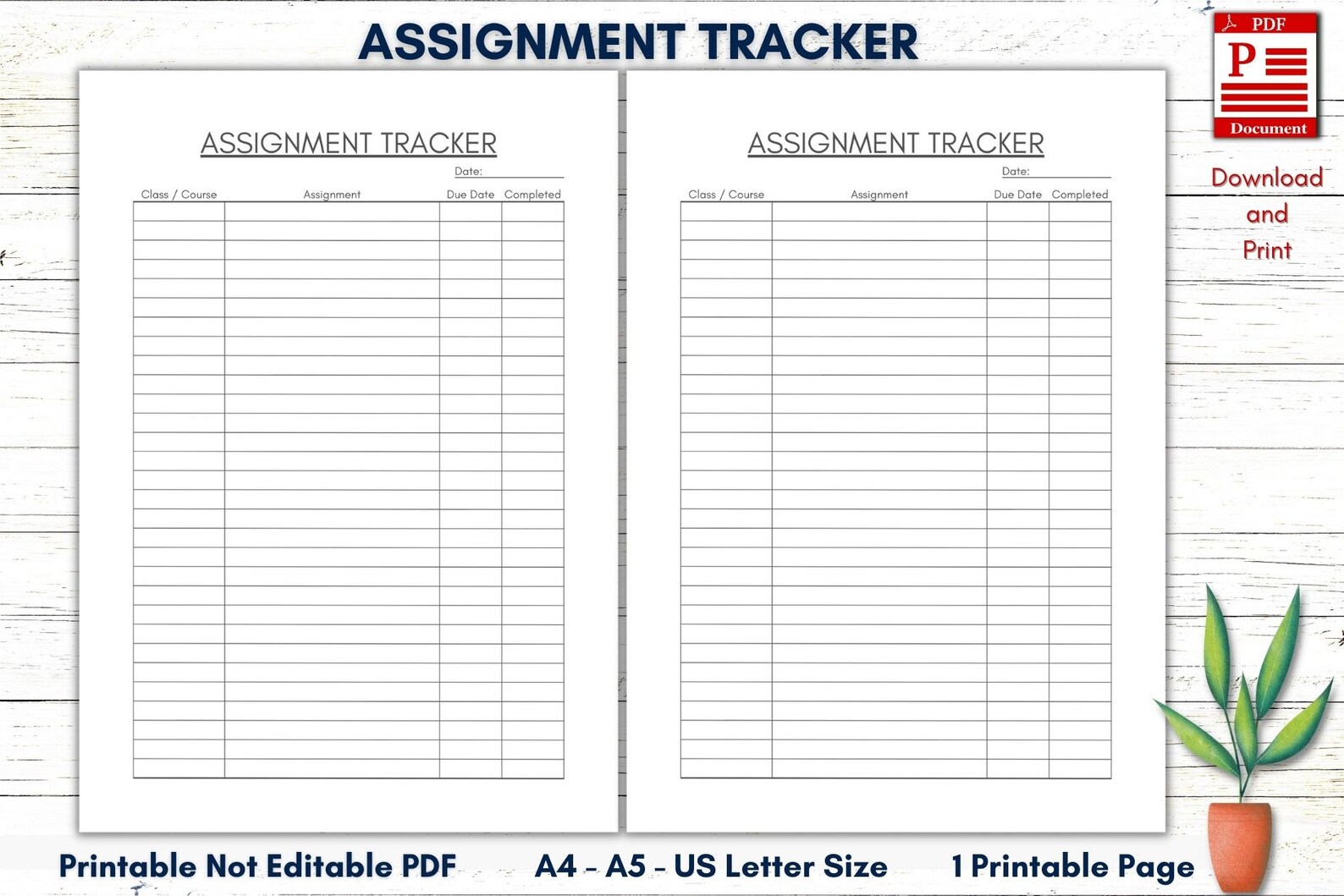 Printable Assignment Tracker Assignment Planner Assignment | Etsy