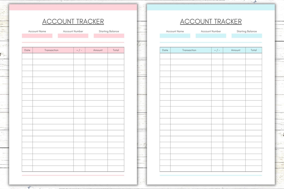 Printable Account Tracker, Account Tracking, Printable Account Checking ...