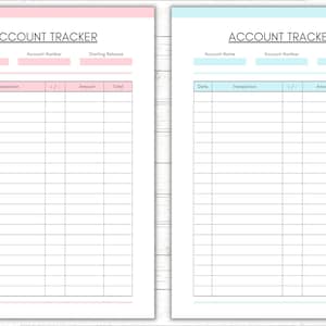 Printable Account Tracker, Account Tracking, Printable Account Checking ...
